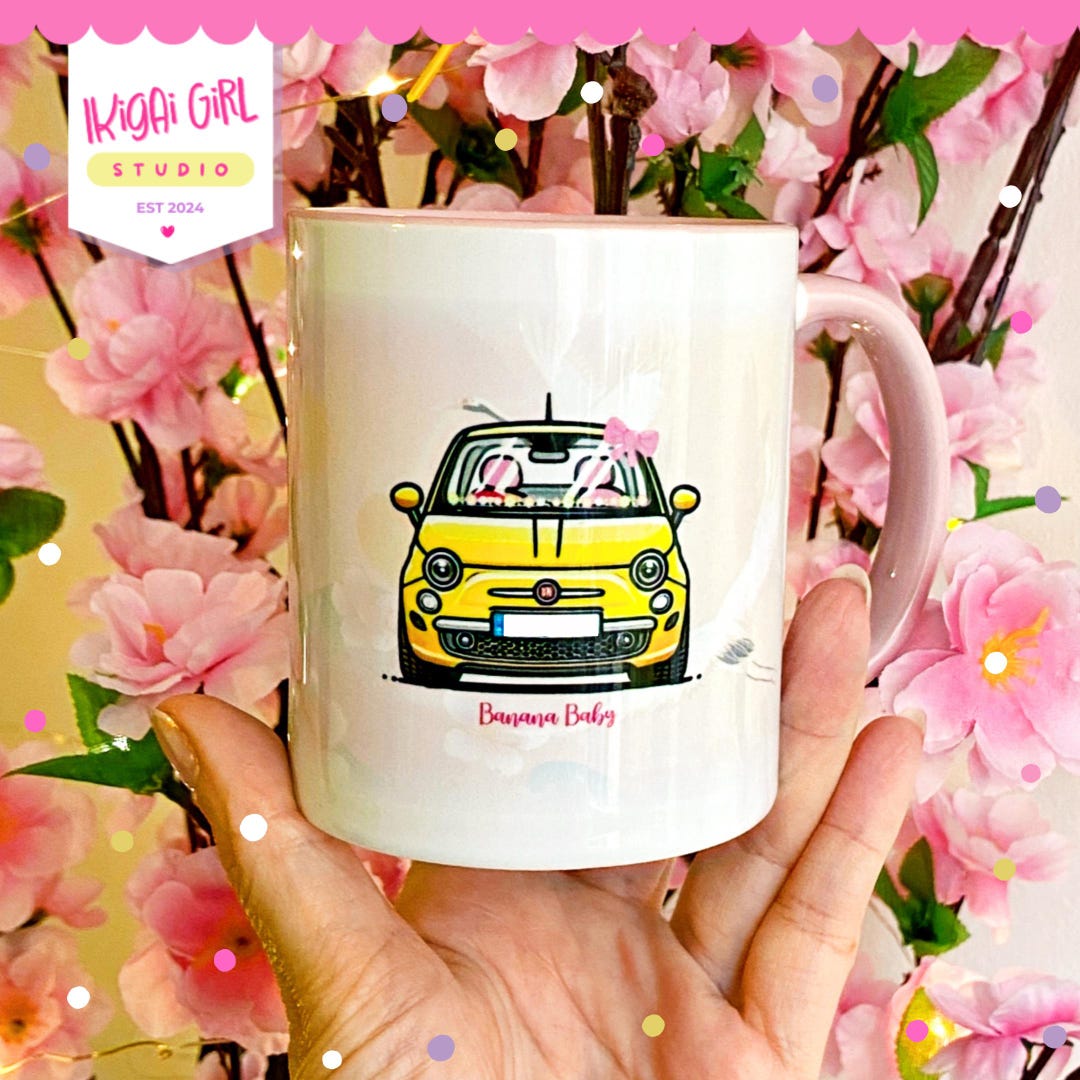 Custom Designed Fiat 500 Illustration Mug, Personalised Car Lover Gift ...