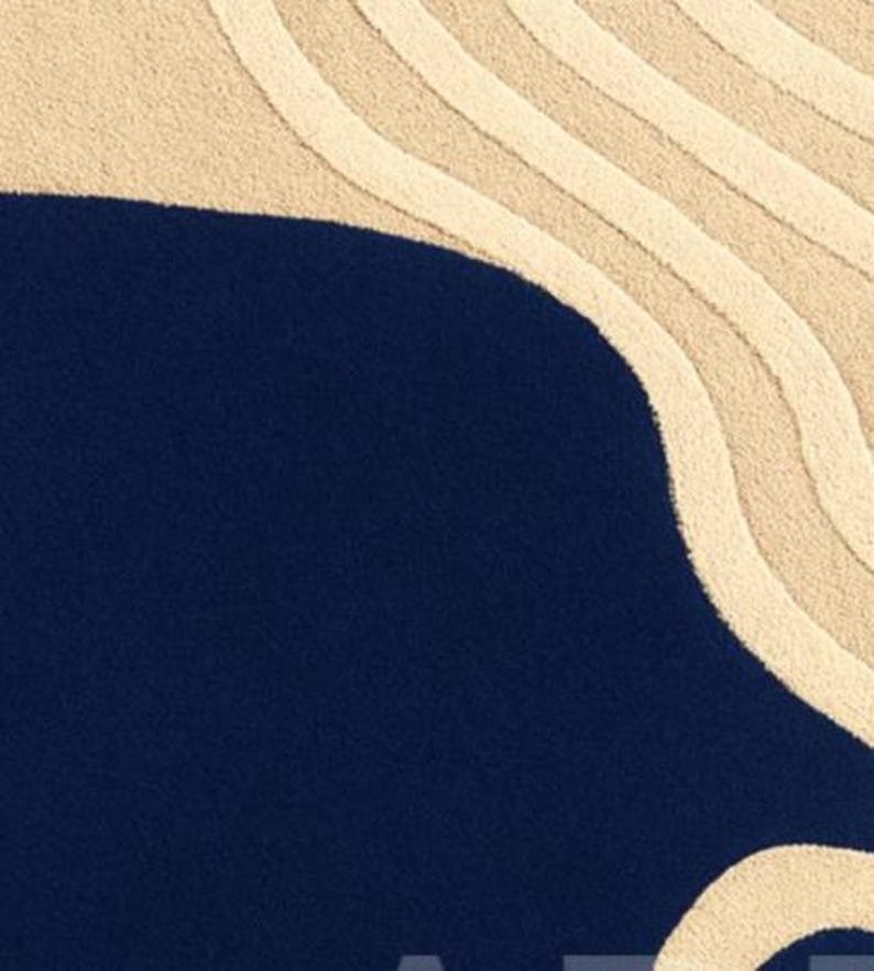 Navy Blue Abstract Wool Rug, Modern Minimalist Tufted Carpet, Living ...