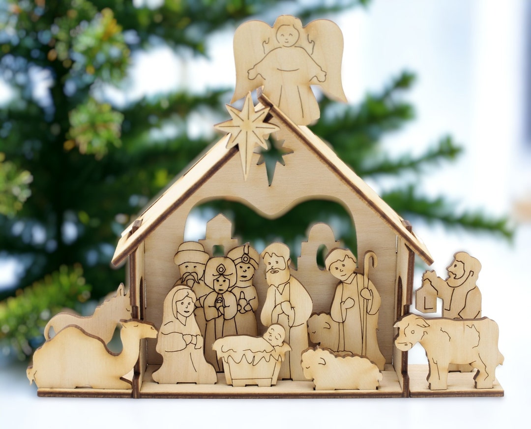 Large Natural Wood Nativity, Free Shipping, Home Decor, Christmas Craft ...