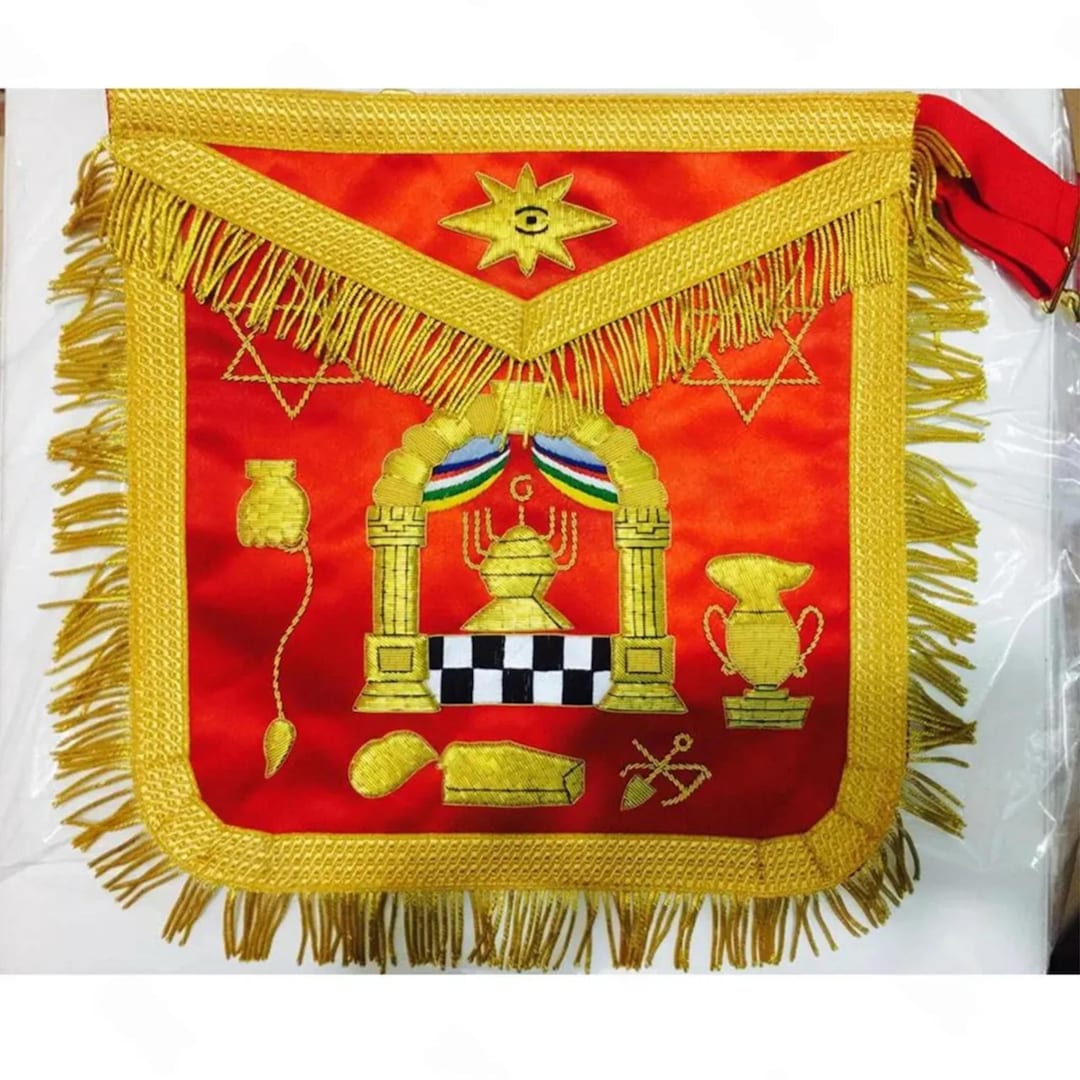 Hand Embroidered Royal Arch Apron: Red Silk Satin, Gold Bullion Wire - Etsy