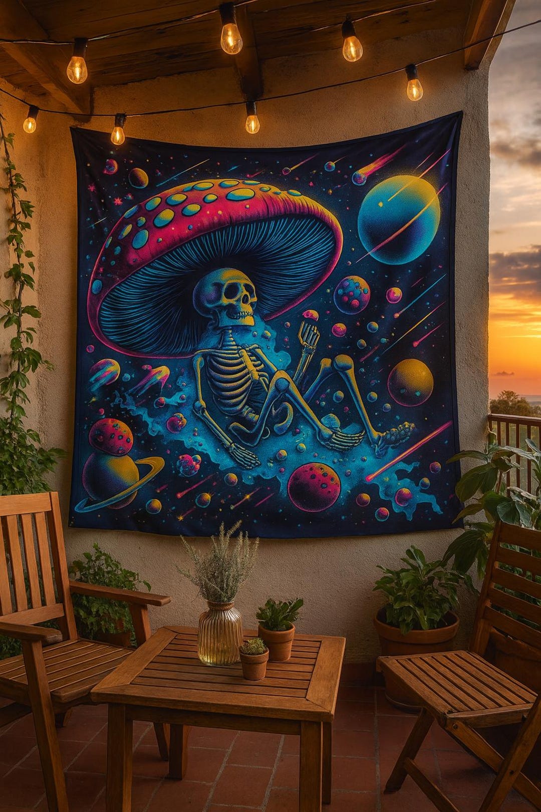 Psychedelic Skeleton Mushroom Tapestry: Trippy Galaxy Wall Art - Etsy