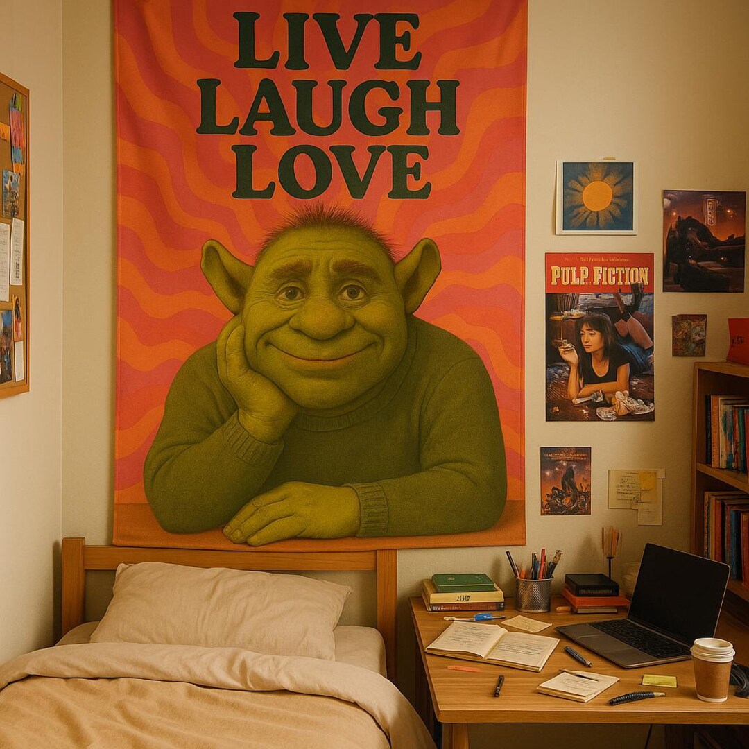 Funny Tapestry Wall Hanging With Green Troll Live Laugh Love Design ...
