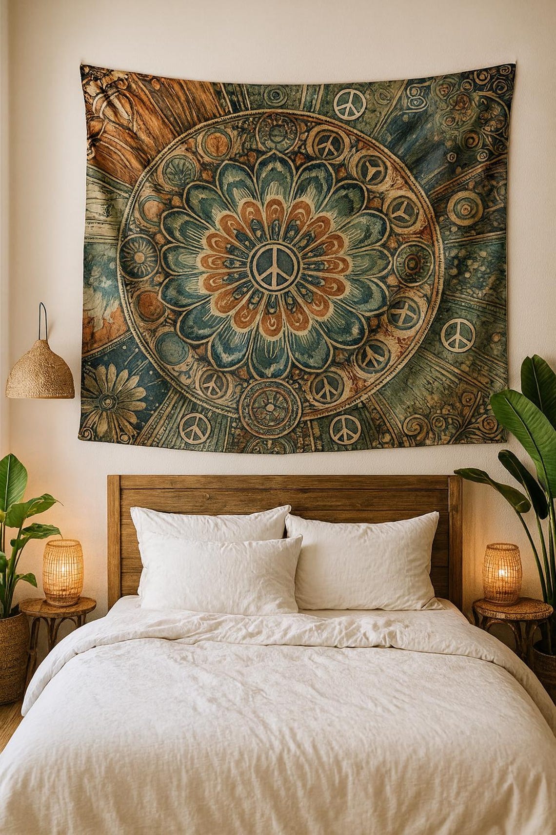 Mandala Peace Sign Tapestry: Boho Hippie Dorm Decor - Etsy