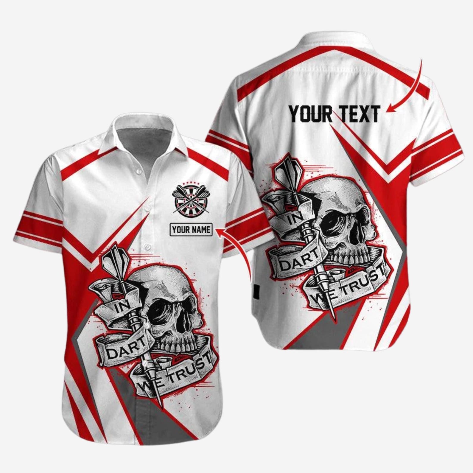 Personalized Darts Button up Shirt, Skull in Dart We Trust Design ...