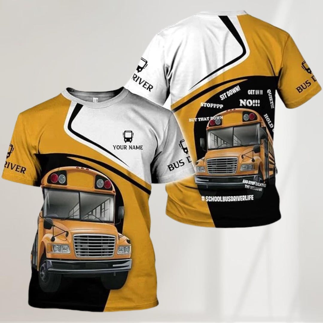 Personalized School Bus Driver Shirt, Custom Name All Over Print Tee ...