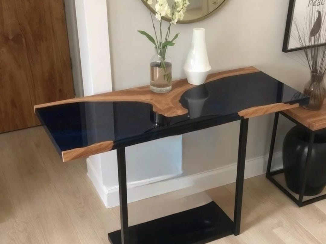 Handmade Black Epoxy Resin Console Table | Live Edge River Table - Etsy