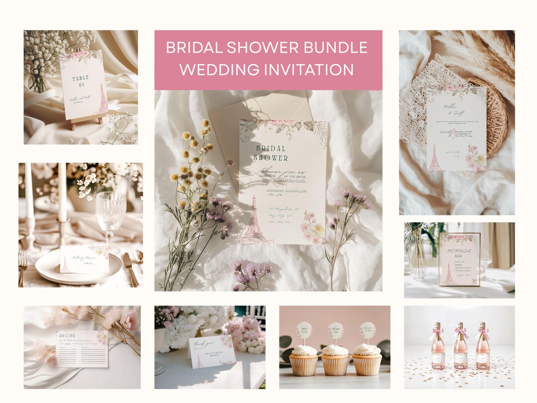 Paris Bridal Shower & Wedding Invitation Bundle, Floral Games (canva ...