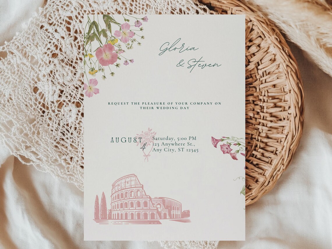 Rome Themed Wedding Invitation Template Italy Wedding Invite Editable ...