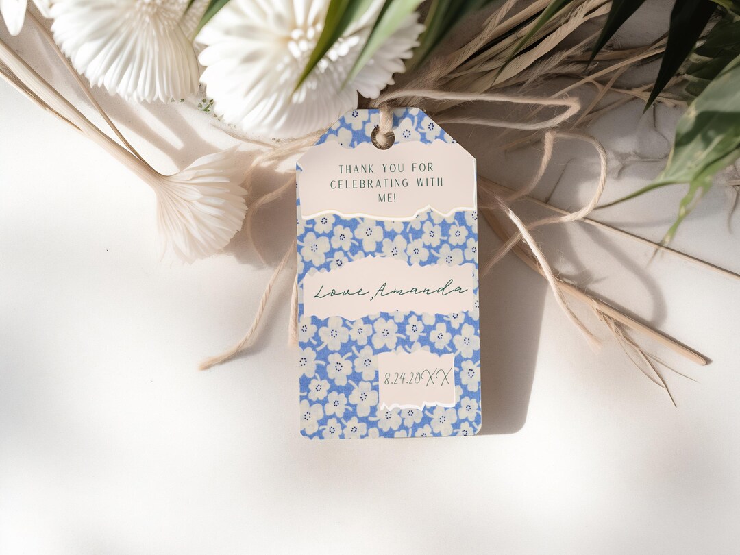 Blue Daisy Bridal Shower Favor Tag Template (canva Editable, Digital ...