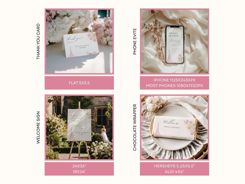 Paris Bridal Shower & Wedding Invitation Bundle, Floral Games (canva ...