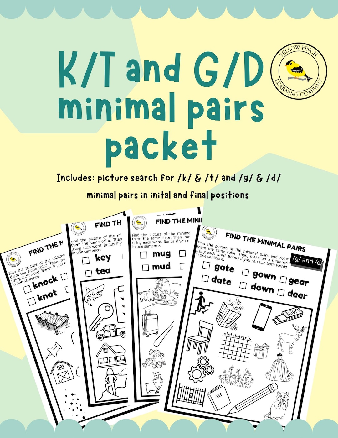 Minimal Pairs Search and Find Worksheets – Fronting and Backing K/T and ...
