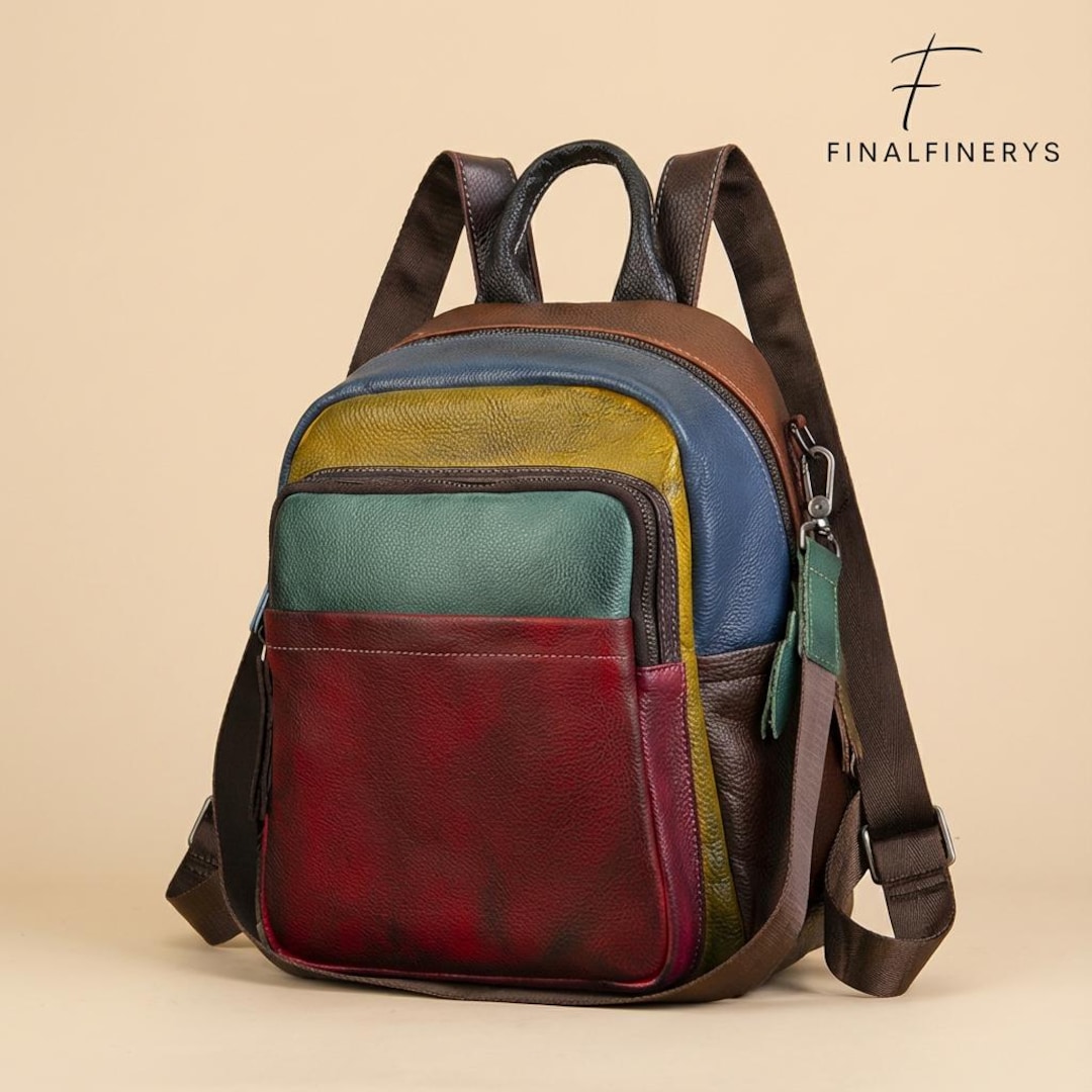 Authentic Genuine Final Finery Leather Women’s Backpack, Colourful ...