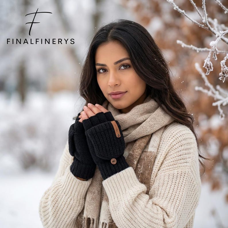 One Size Fits All Fingerless Flip-top Gloves – Cosy Knit Convertible ...