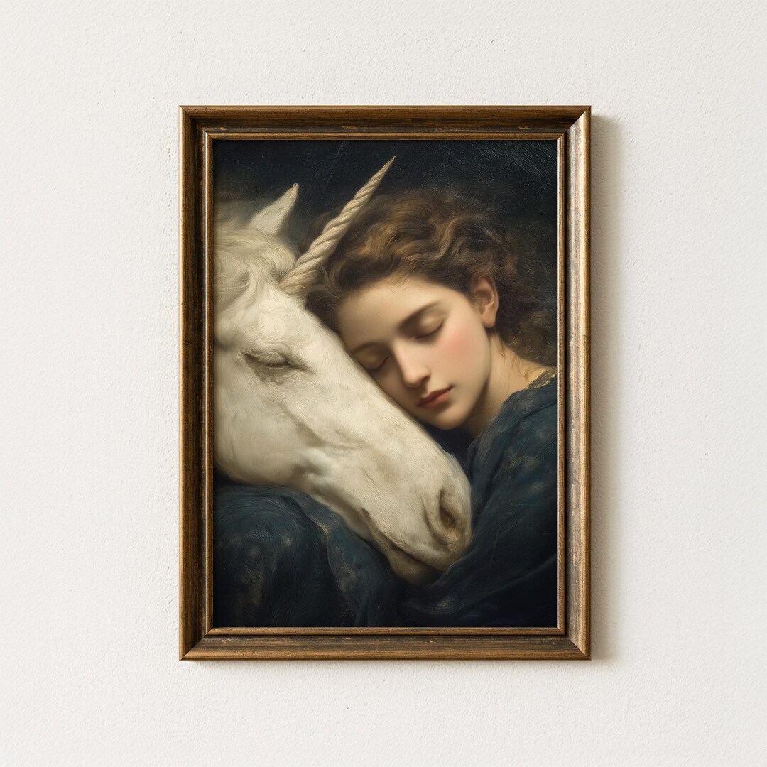 Girl With Unicorn Art Print, Romantic Fantasy Painting, Mythical ...