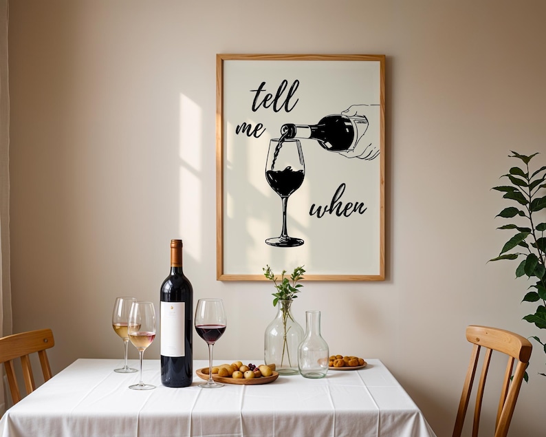 Pôster "Tell Me When" com estampa retrô de vinho, estampa minimalista ...