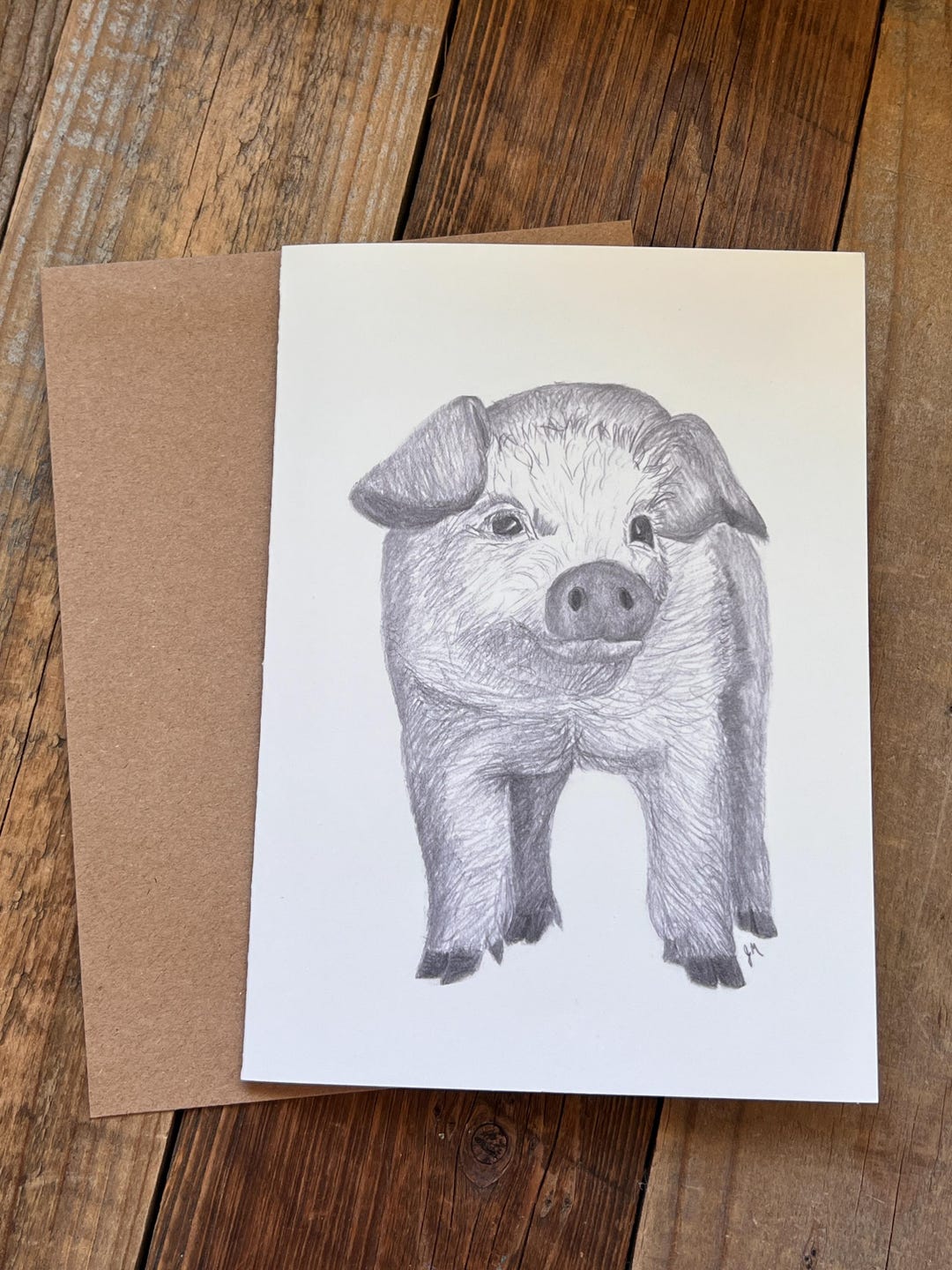 Pig Greeting Card Print Blank Inside. Print of an Original Graphite ...