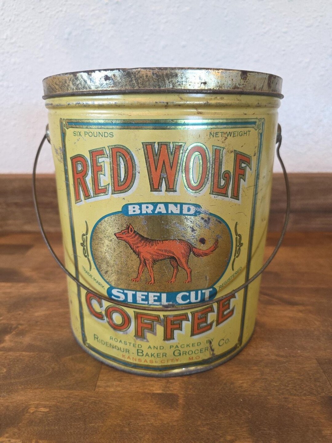 ANTIQUE RED WOLF Coffee Six Pound Tin Can Kansas City Missouri - Etsy