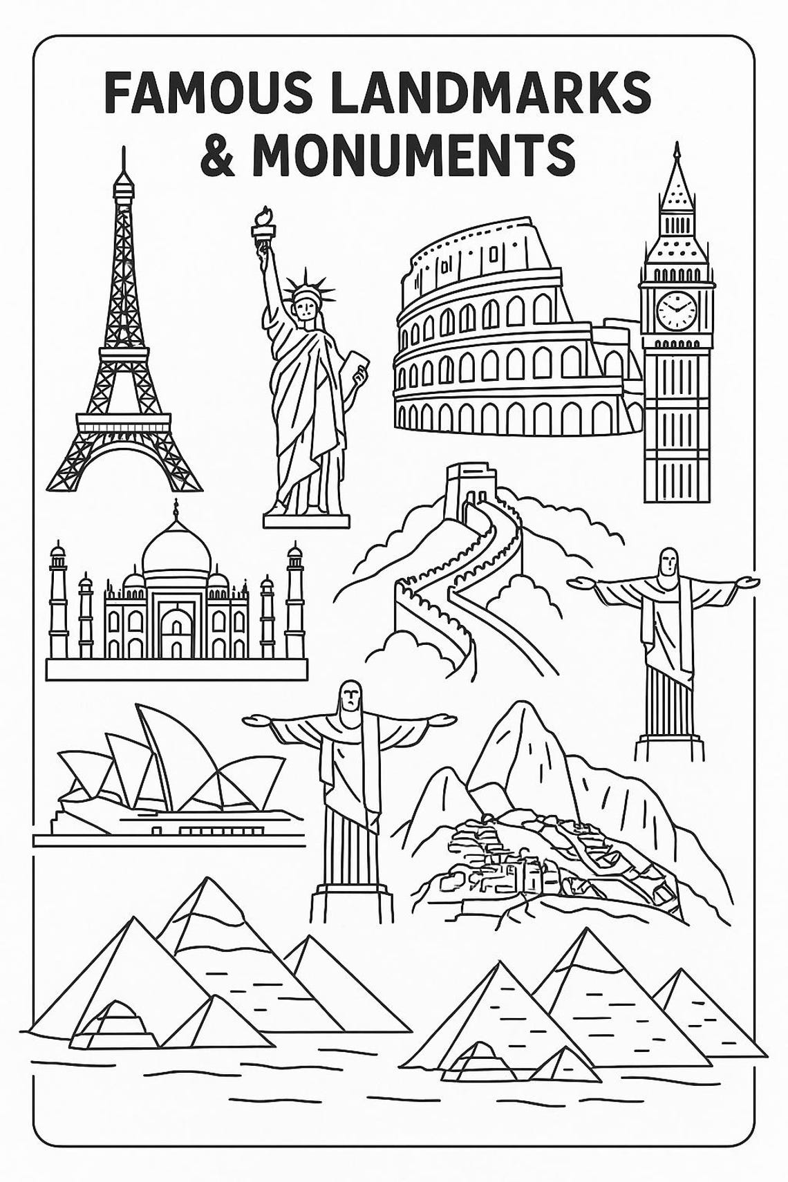 Famous Landmarks & Monuments Colouring Pages for Kids | Educational ...