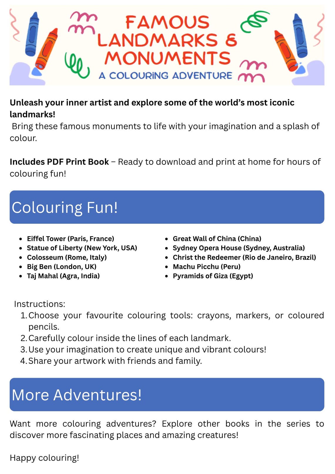 Famous Landmarks & Monuments Colouring Pages for Kids | Educational ...