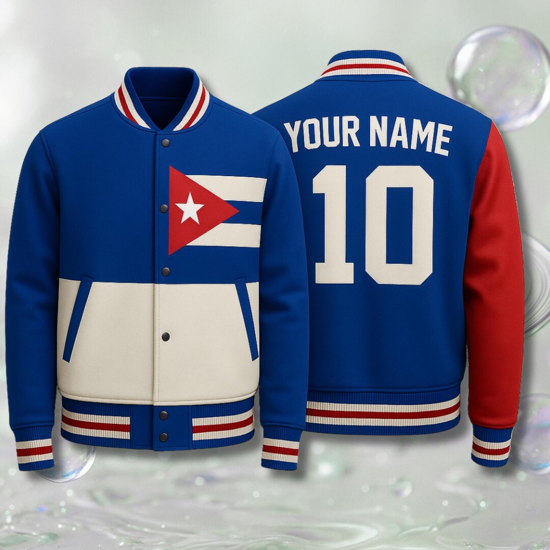 Custom Cuba Varsity Jacket With Flag Print, Personalized Name and ...