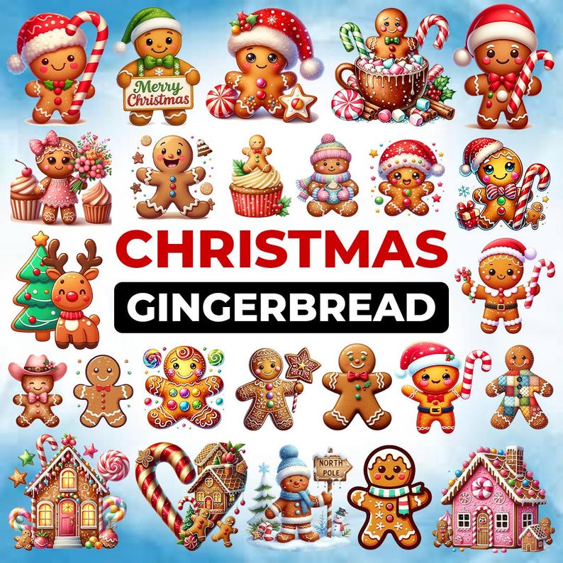 40+ Gingerbread Clipart Bundle, Christmas Clipart, Festive Cookie ...