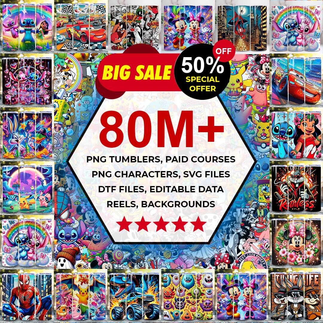 80M+ Digital Mega Bundle SVG PNG, Cartoons Bundle, Retro Png Files ...