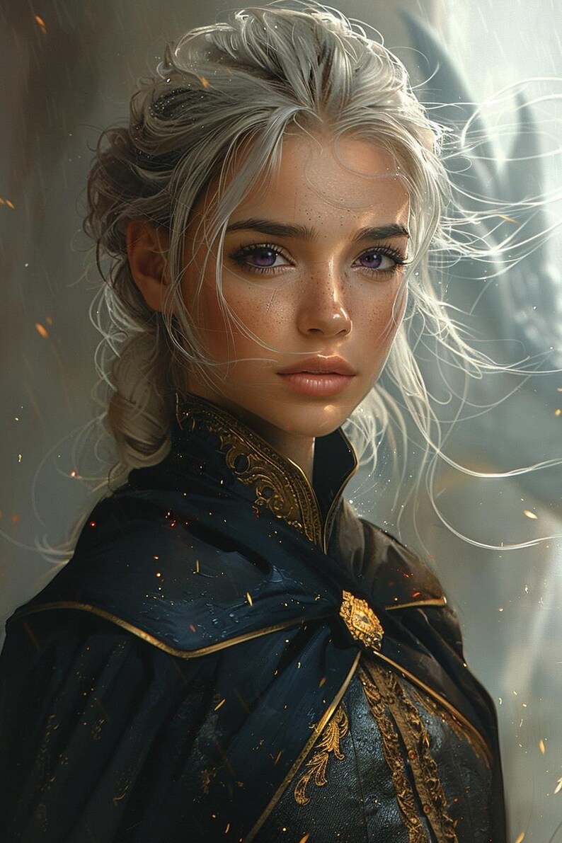 Regal Warrior Princess Wall Art - Silver-haired Fantasy Portrait | High ...