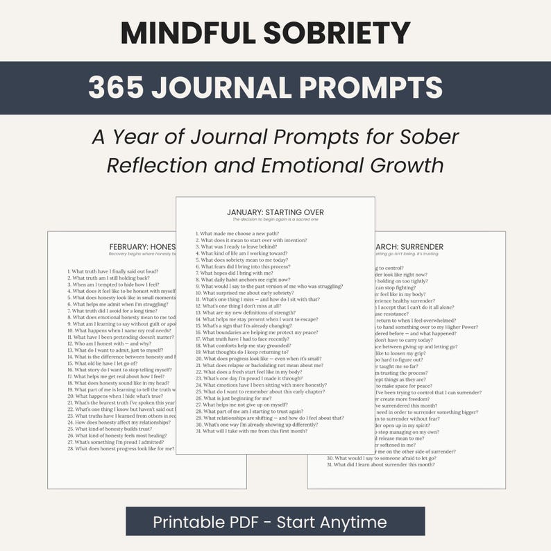 Mindful Sobriety Journal Prompts: 365 Days Recovery Reflection ...