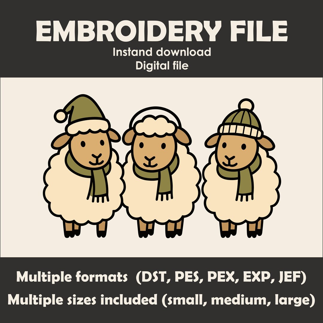 Winter Sheep Embroidery Design: Trio of Lambs (PES, DST, PEC, VP3) - Etsy