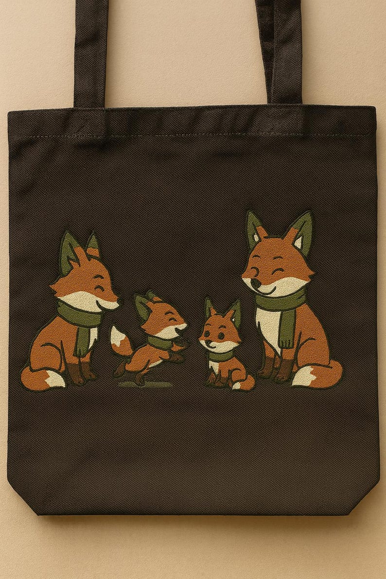 Fox Family Embroidery Design: Kawaii Animal Scarf Motif (DST PES PEC ...