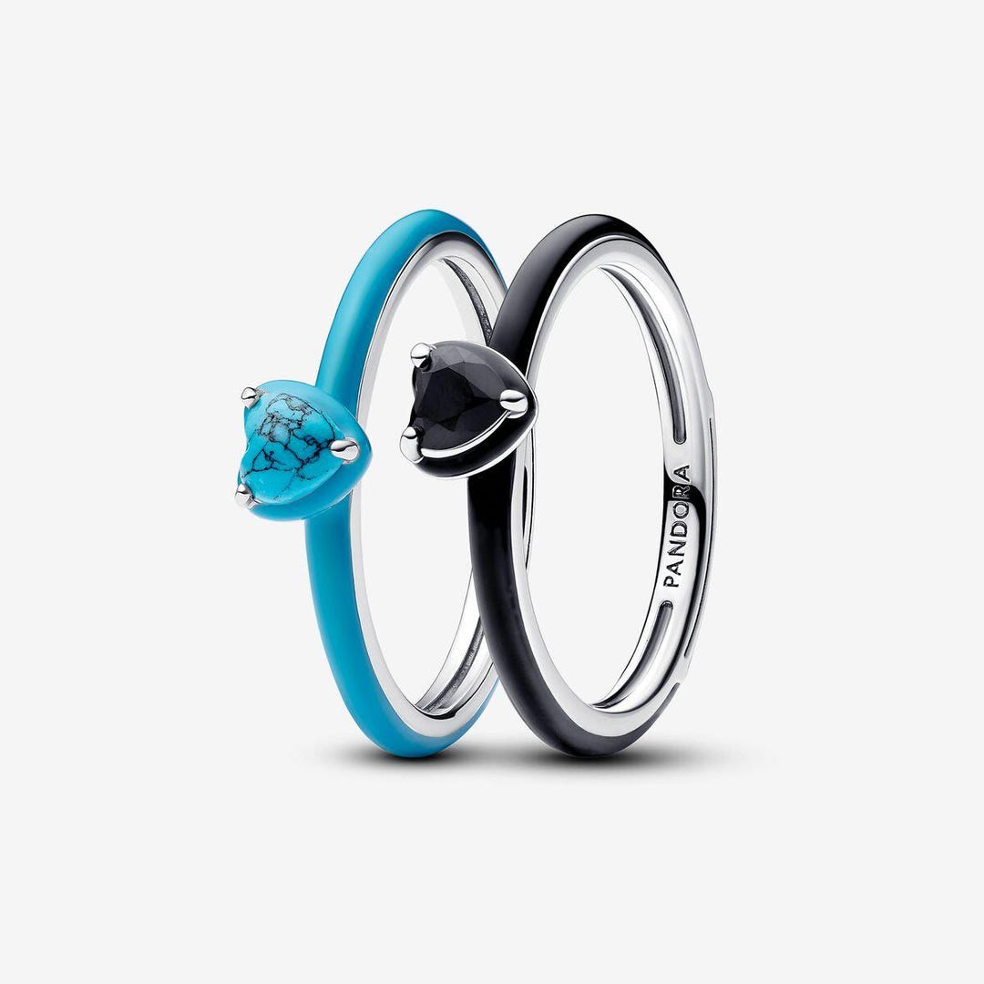 Pandora Turquoise & Black Chakra Heart Ring Set - Etsy