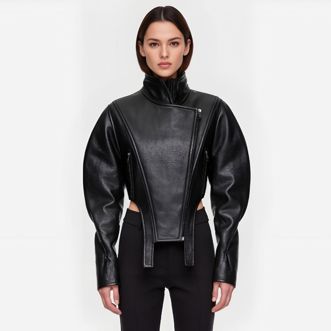 Handcrafted Black Techwear Leather Jacket for Women, Futuristic Fashion ...