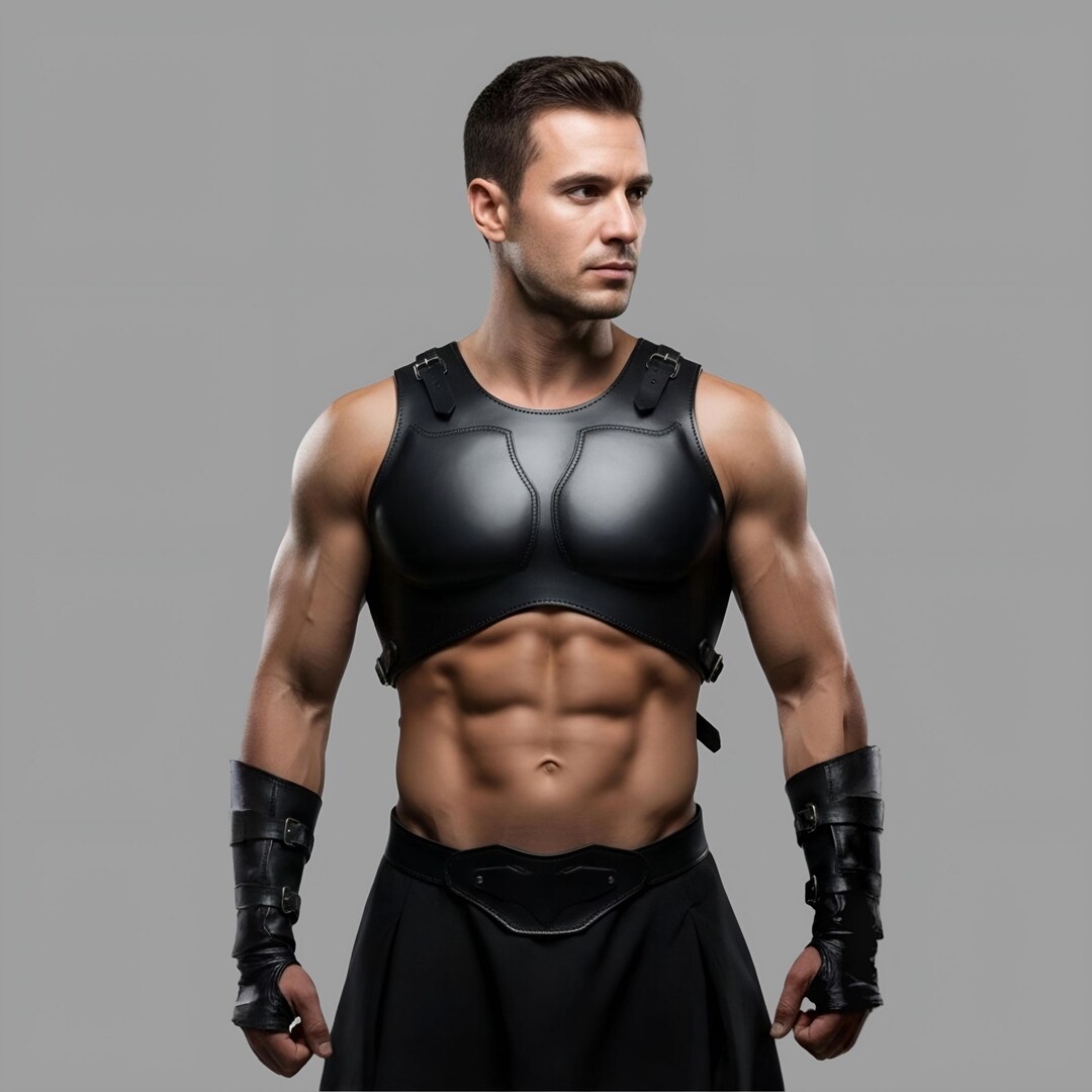 Handmade Black Leather Gladiator Chest Armor: Renaissance Cosplay ...