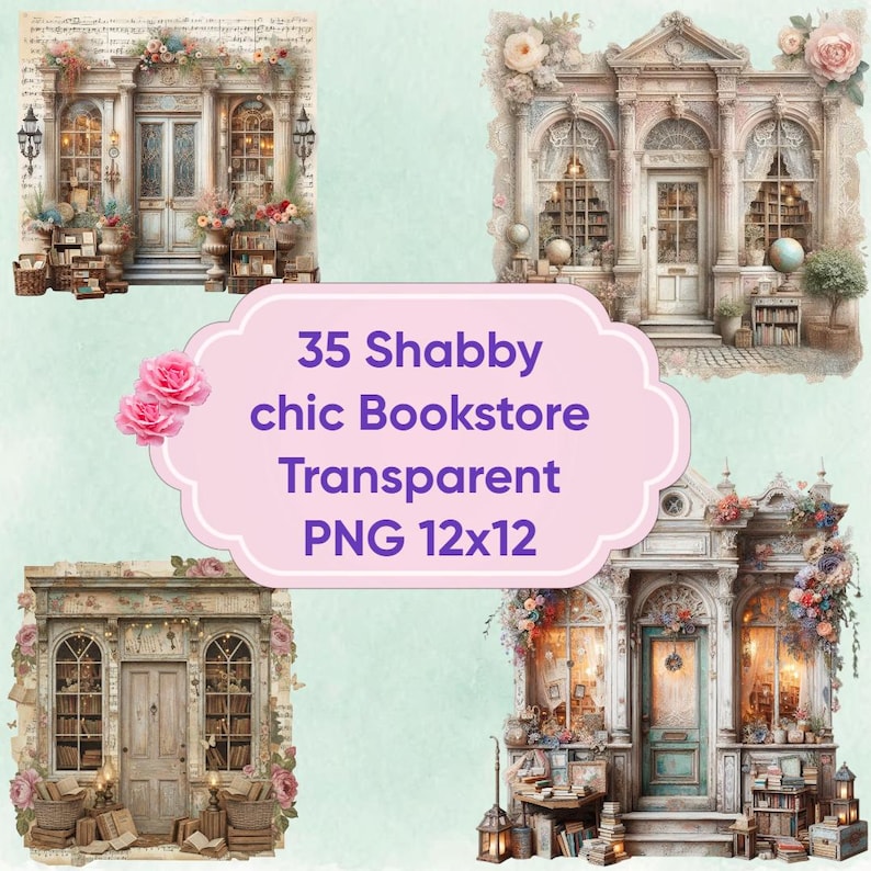 Shabby Chic Bookstore Shopfront Clipart. Transparent PNG. Whimsical ...