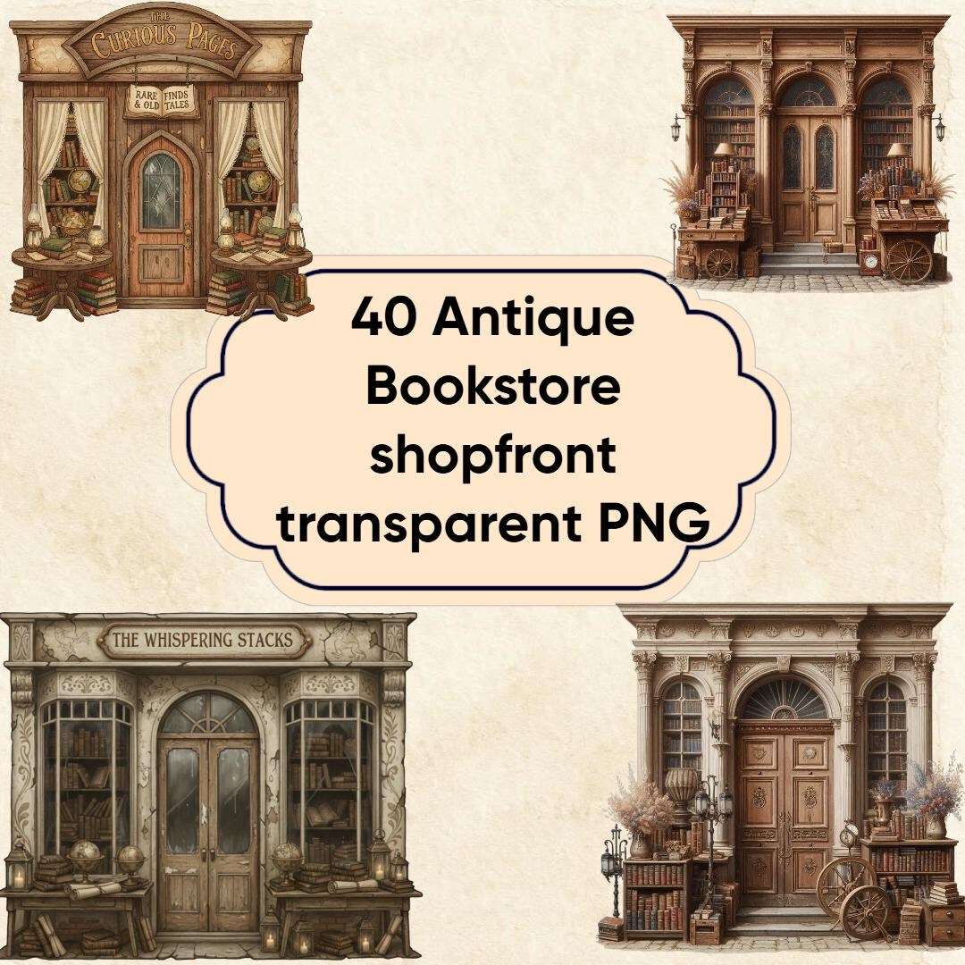 Antique Bookshop Store Front Clip Art . Transparent PNG. Dark Academia ...