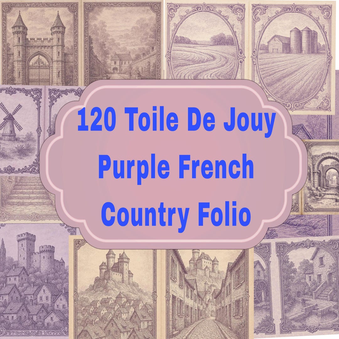Purple Toile De Jouy French Country Junk Journal Folios. Double Image ...