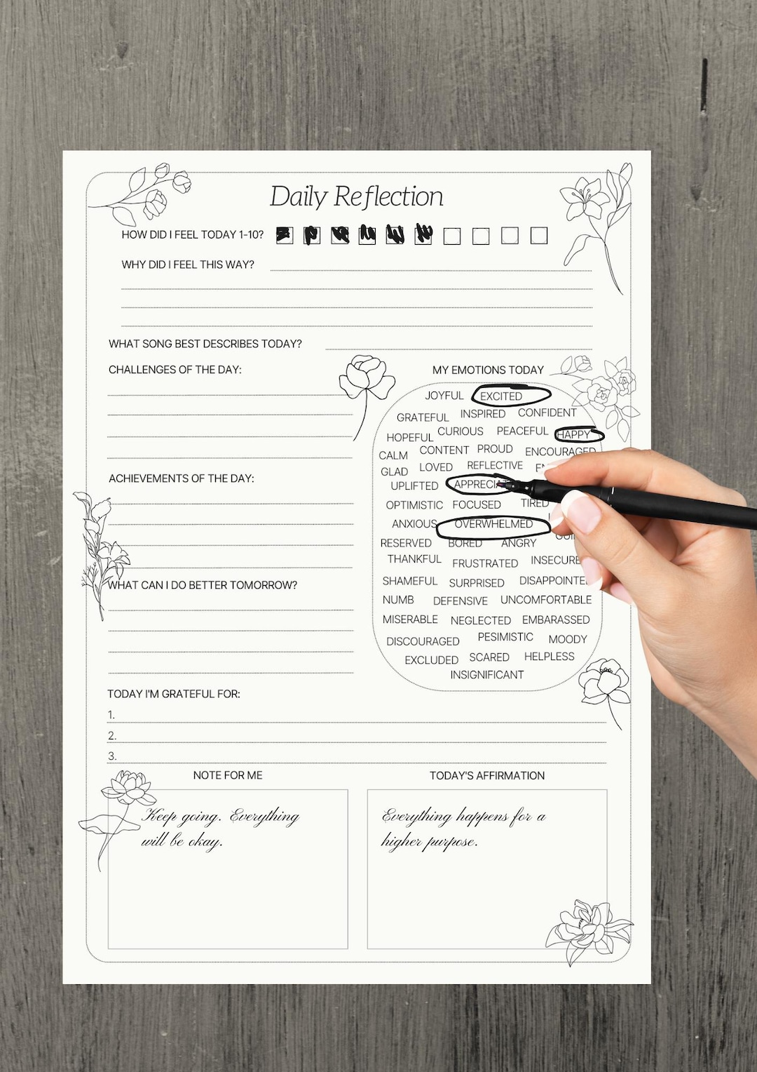 Daily Self-reflection Journal: Mindfulness & Gratitude Prompts (PDF, A4 ...
