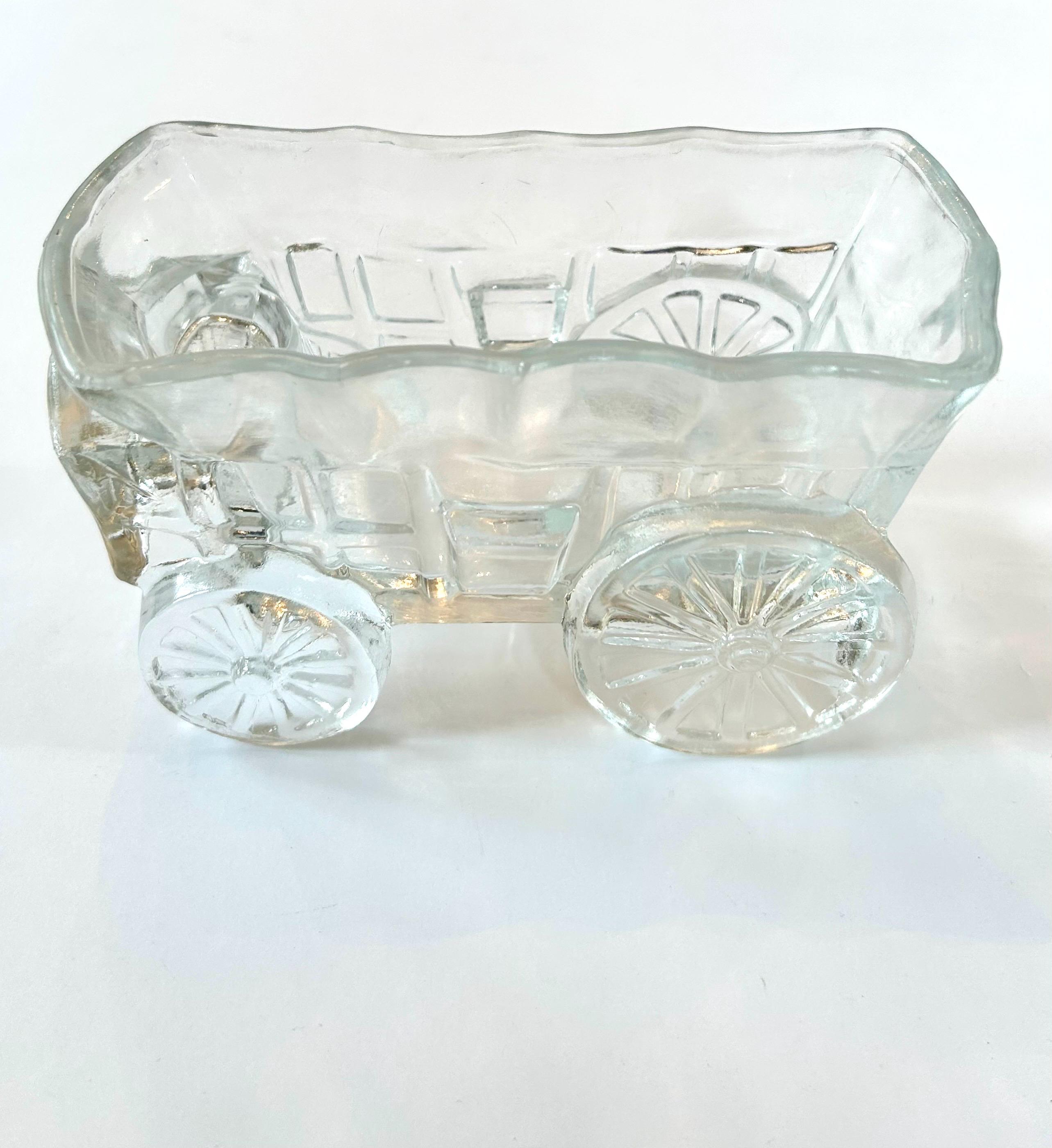 Vintage Clear Glass Wagon With Wheels Nut Dish Candy Dish Cute Kitschy ...