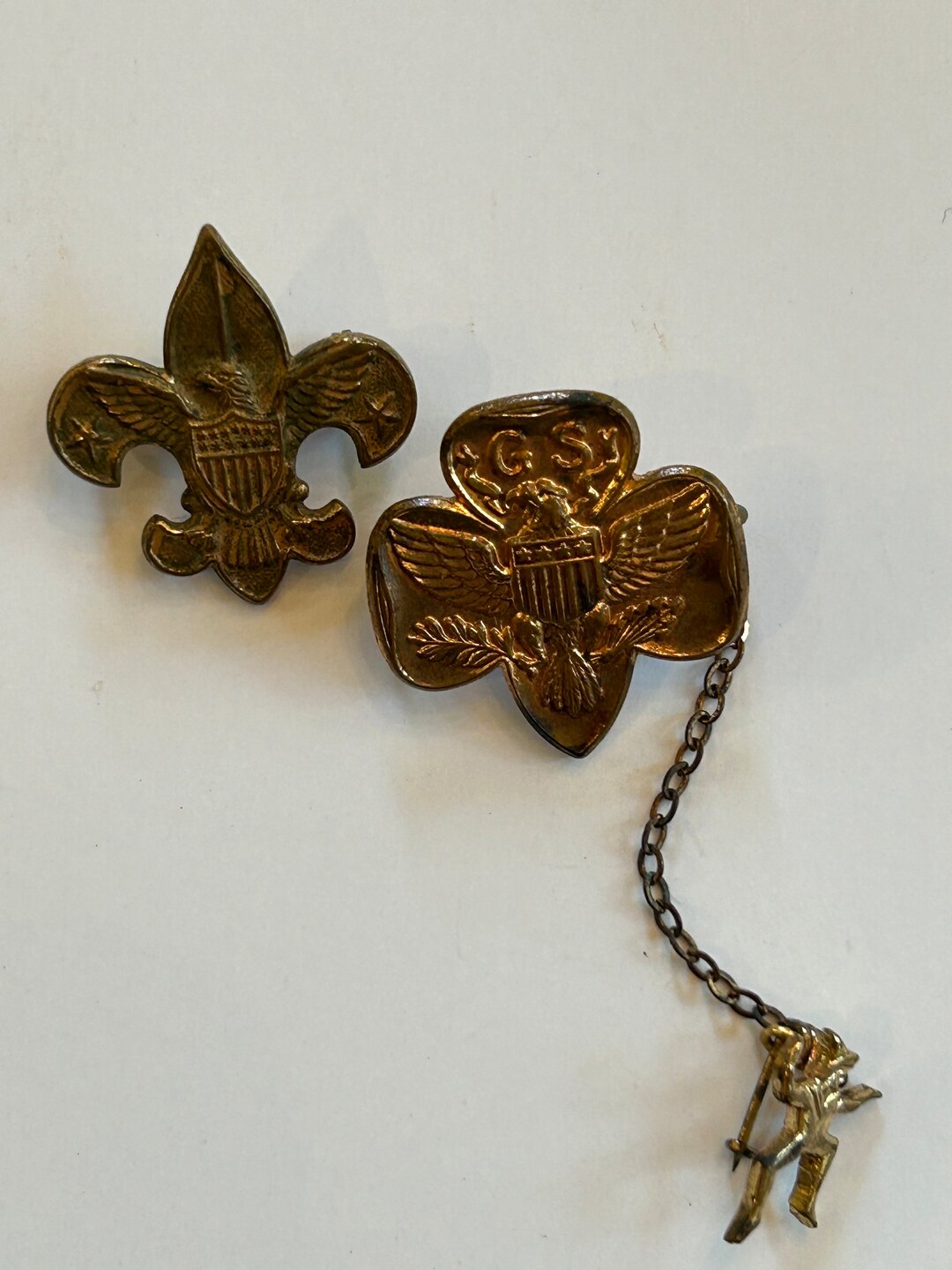Vintage Girl Scoot Trefoil Brownies Pin With Tiny Chained Brownie and ...