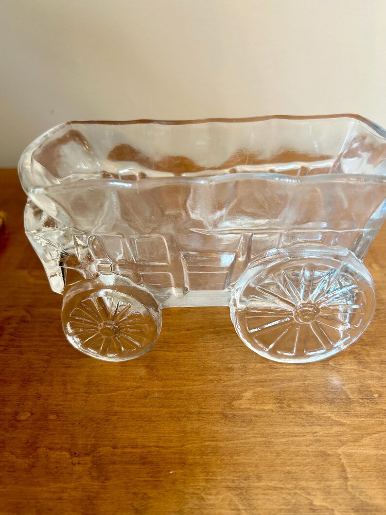 Vintage Clear Glass Wagon With Wheels Nut Dish Candy Dish Cute Kitschy ...