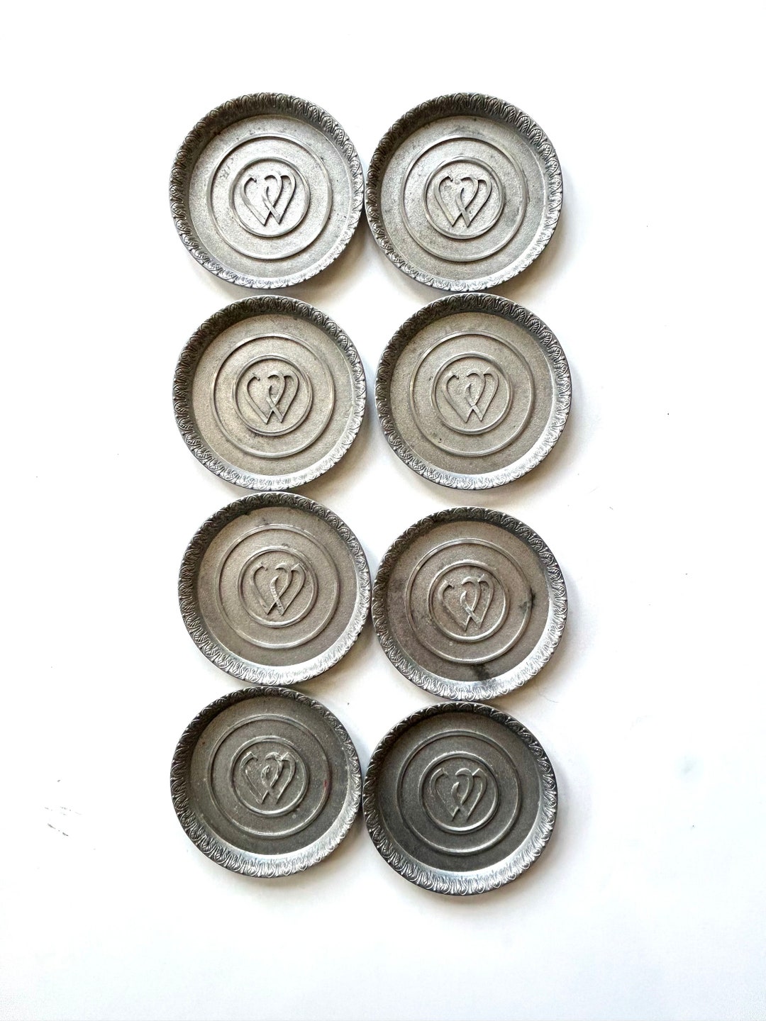 Vintage Lady Mason Silver Metal Coasters Letter Initial W SET of 8 ...