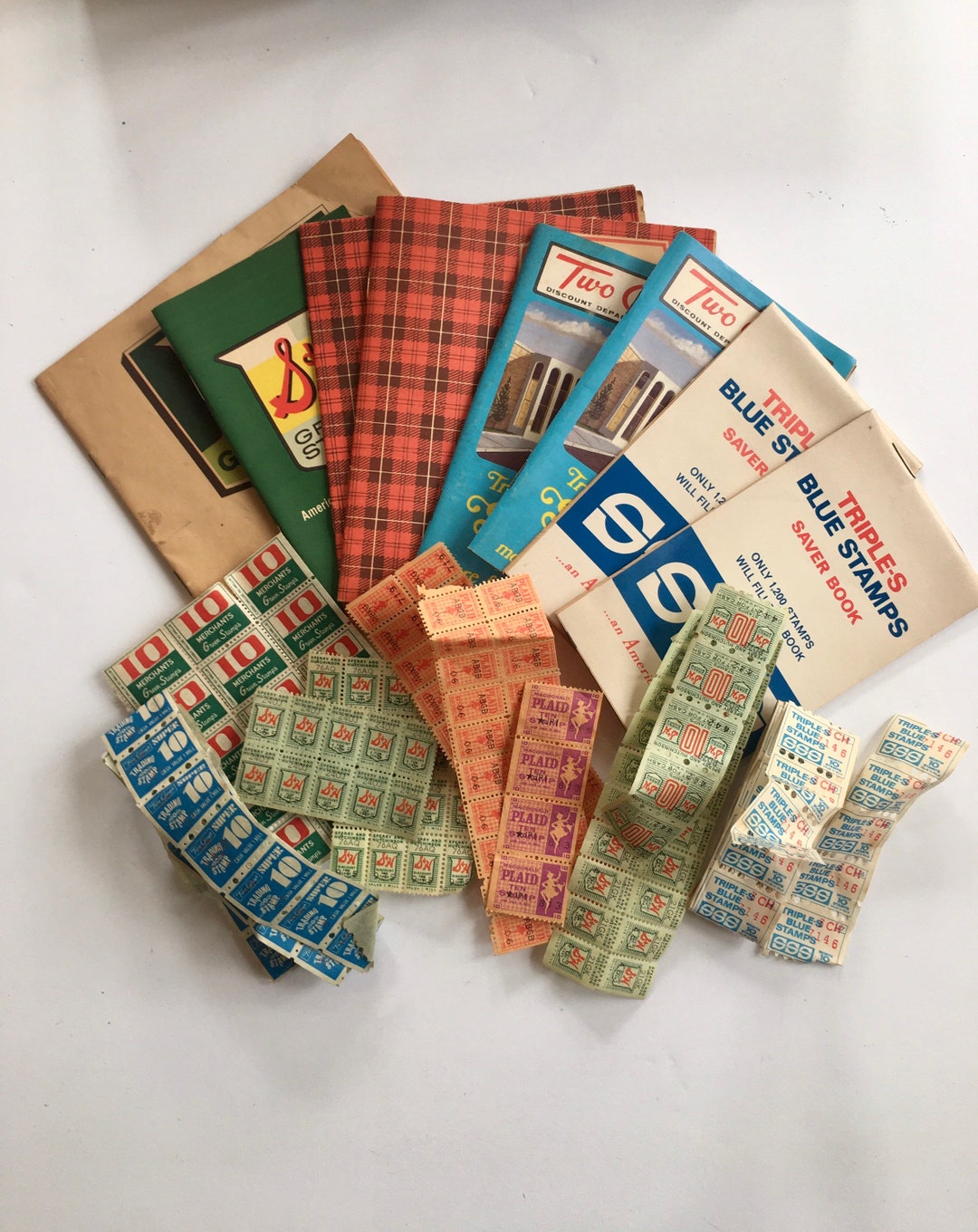Vintage S & H Green Stamps Plaid Stamps Books and Loose Stamps Two Guys ...