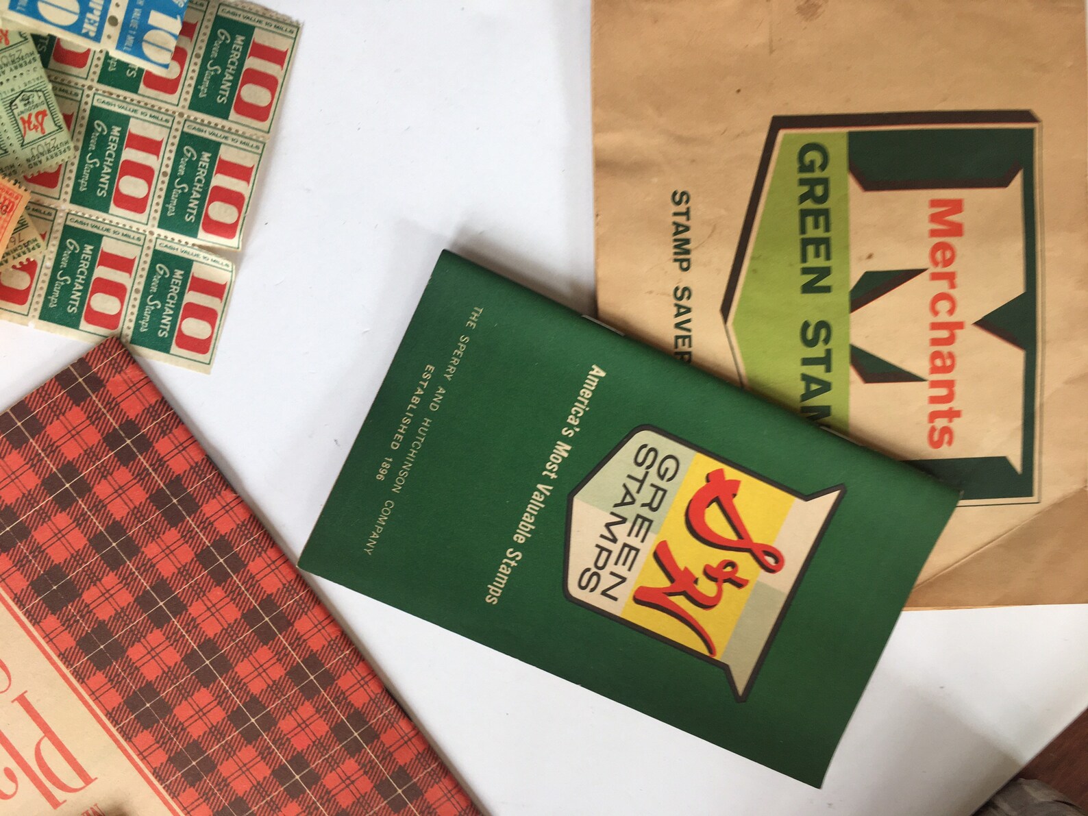 Vintage S & H Green Stamps Plaid Stamps Books and Loose Stamps Two Guys ...