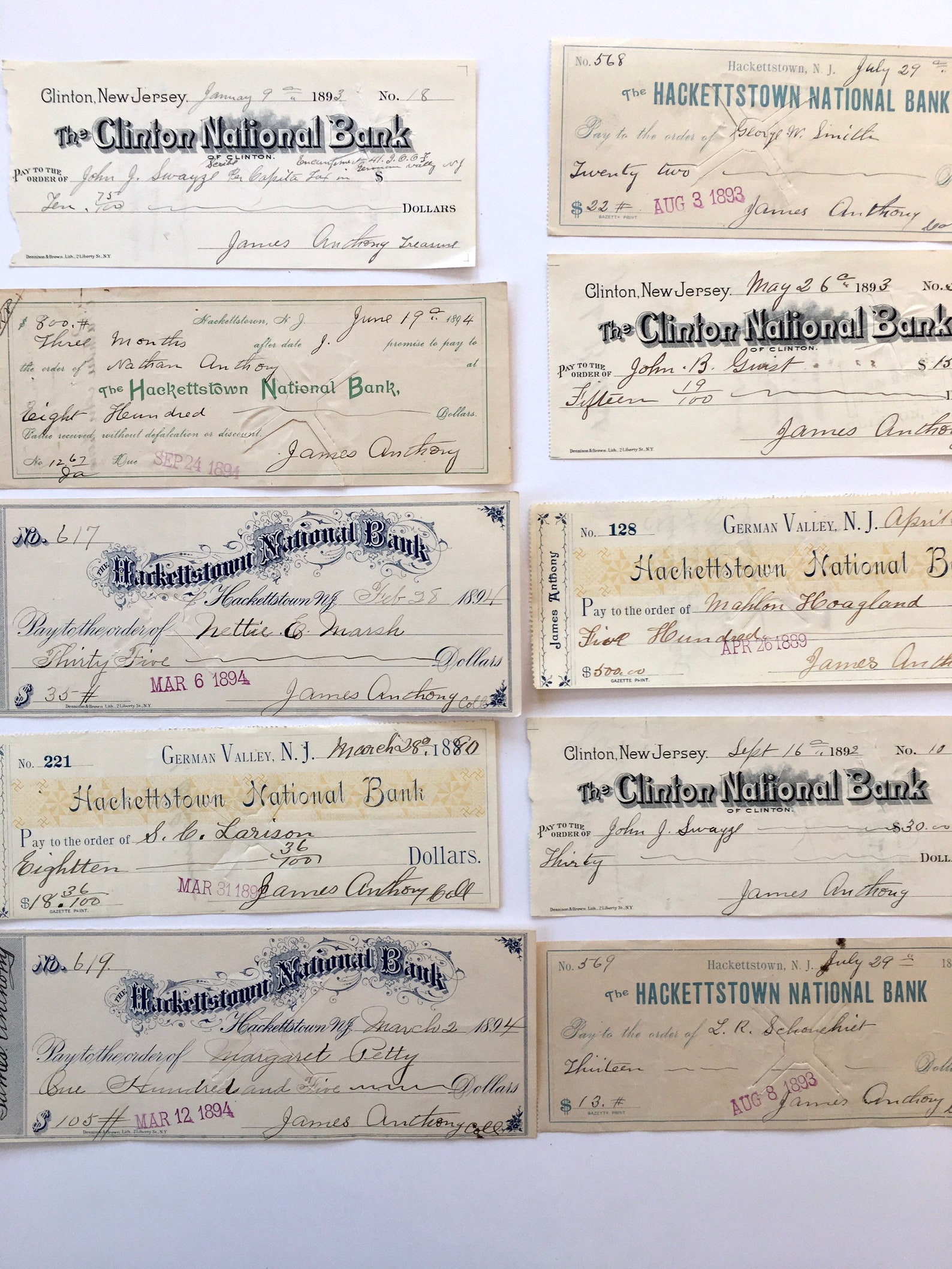 ANTIQUE Checks SET of Ten 1800s Handwritten Cancelled Checks Assortment ...
