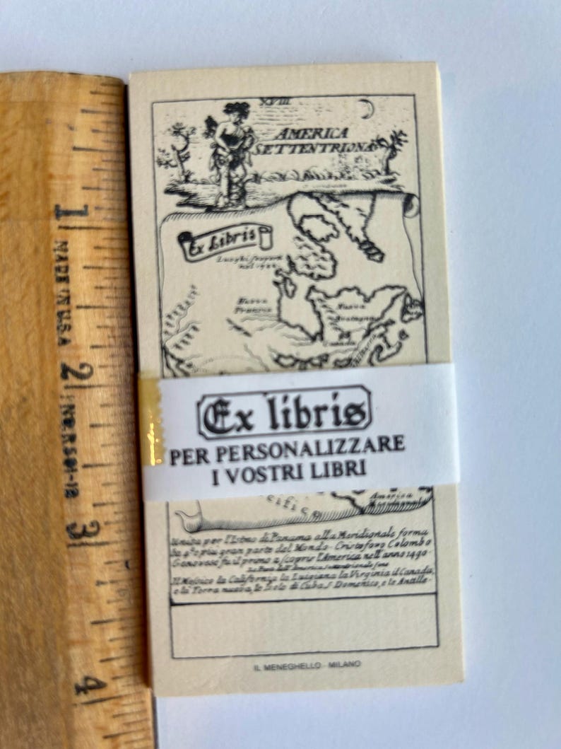 Vintage Library Book Labels Plates Intake World Map Made in Italy ...
