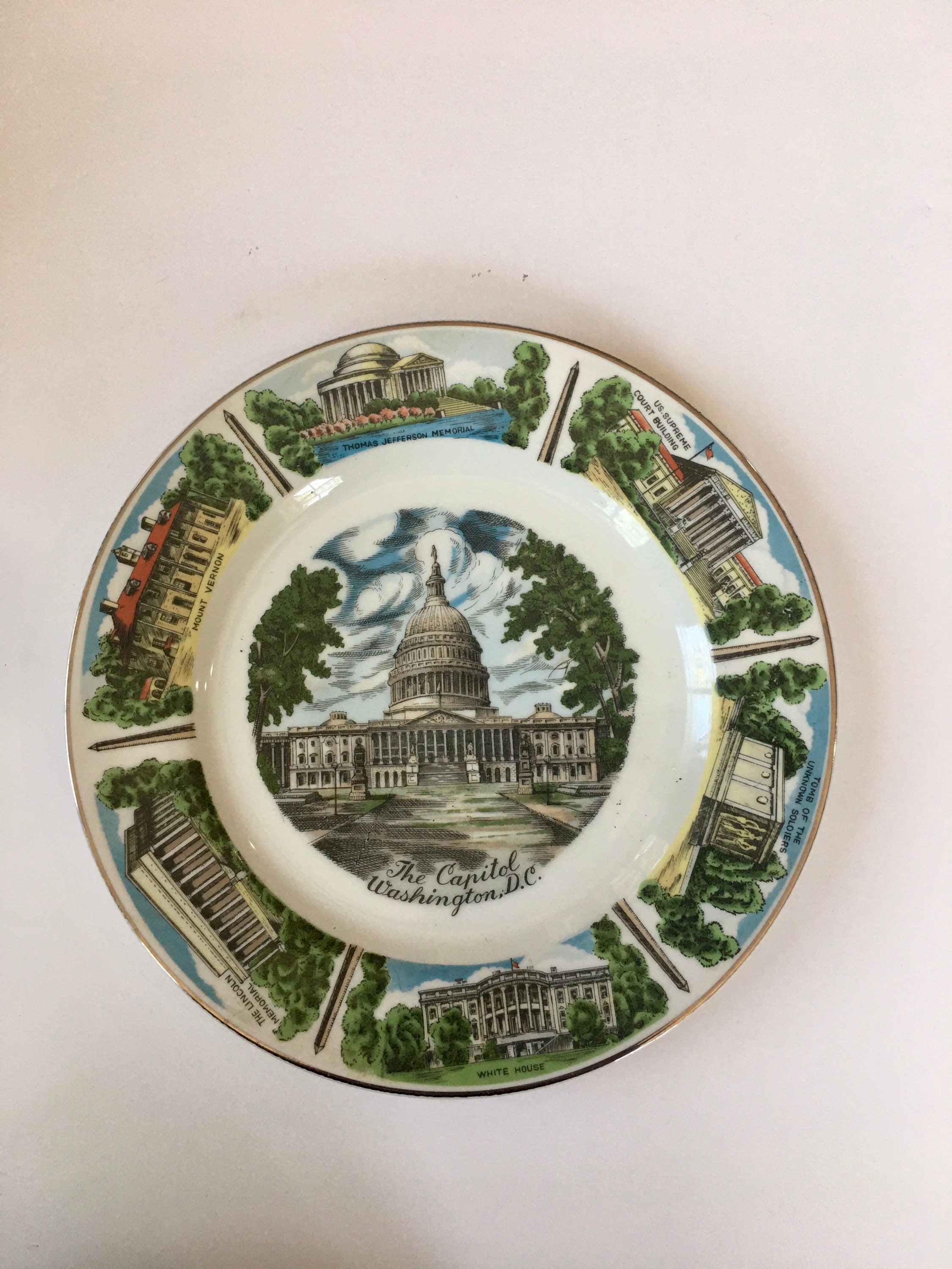 Vintage Washington DC State Plate Ceramic Souvenir Dish Plate Monuments ...