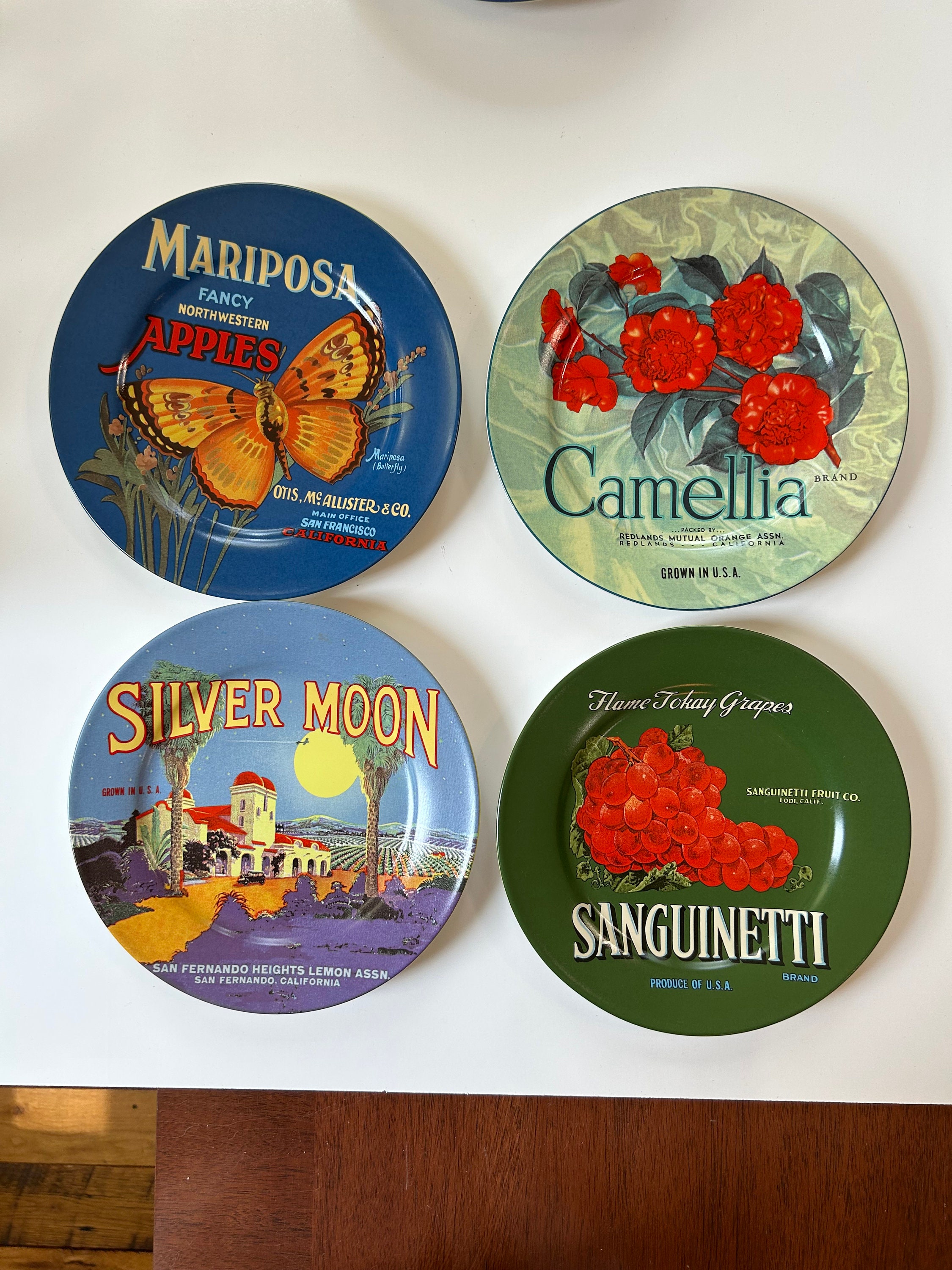 Vintage Oneida Vintage Label Plates Set of 9 Colorful Dish - Etsy