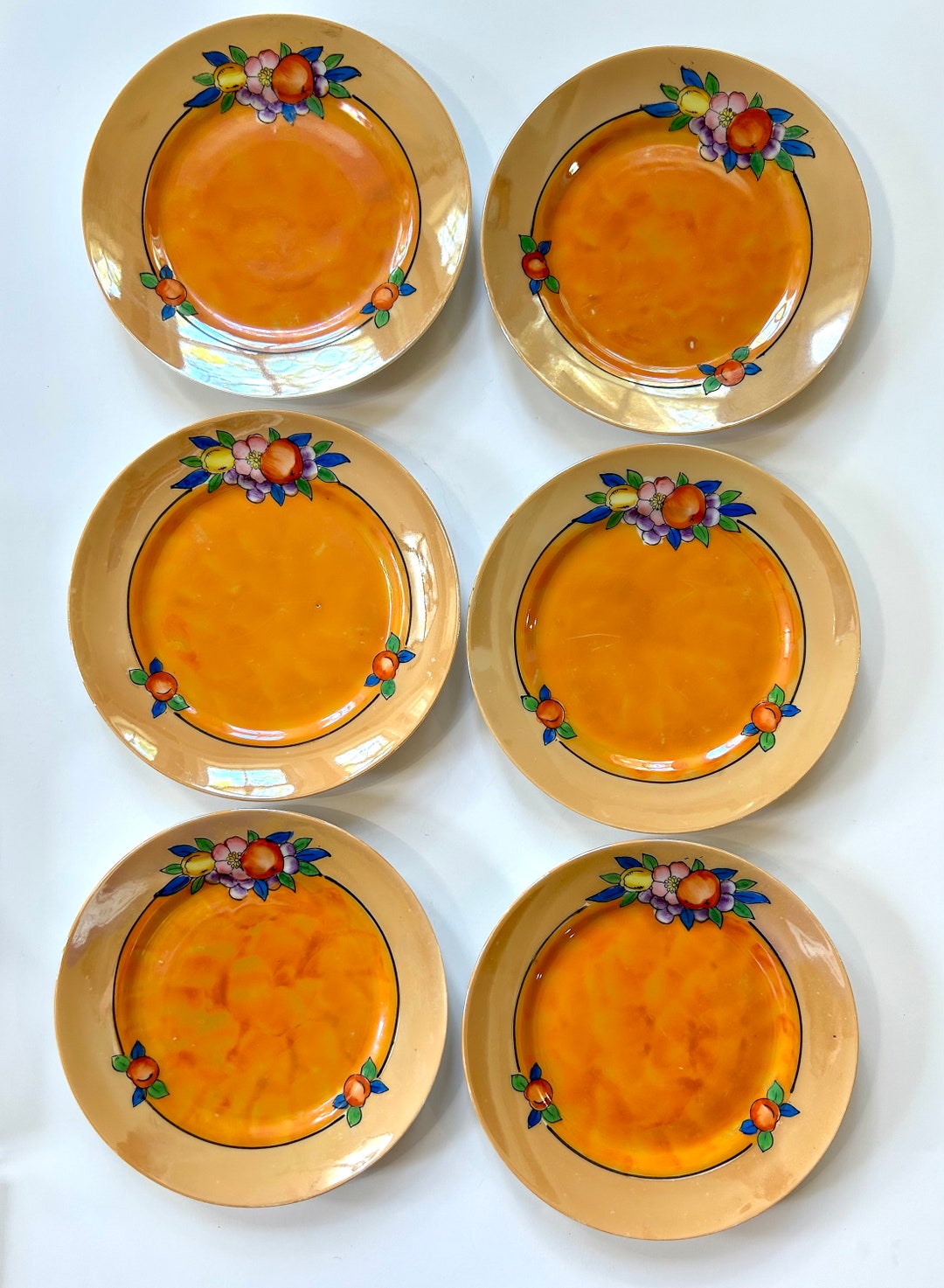 Vintage Noritake Orange Luster Plates SET of 6 Art Deco Bread Dish ...