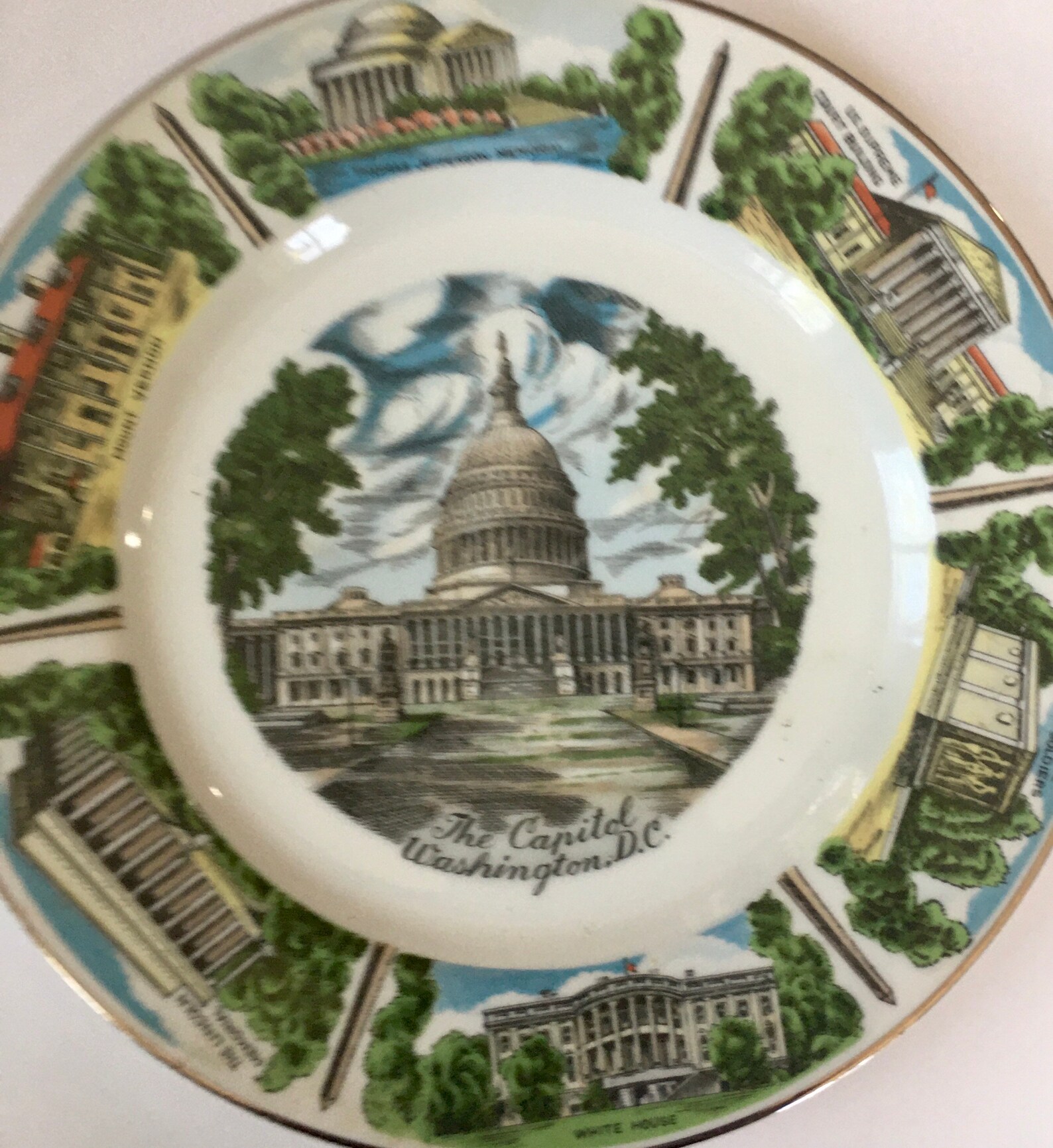 Vintage Washington DC State Plate Ceramic Souvenir Dish Plate Monuments ...