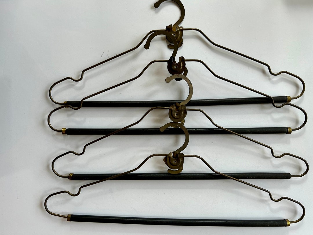 Vintage FOUR Metal and Wood Collapsible Folding Trunk Hangers in Black ...